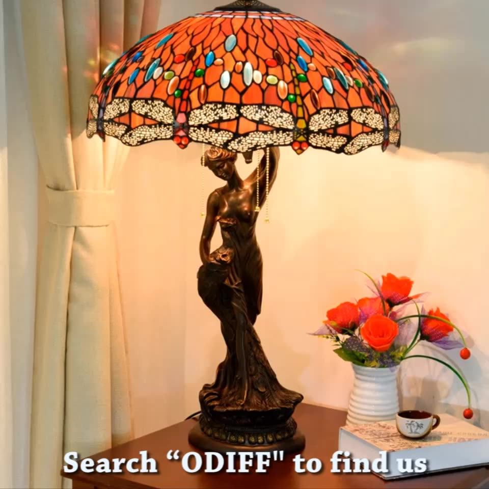 20 Inch Tiffany Table Lamps Girl Stained Glass Living Room Lights ...