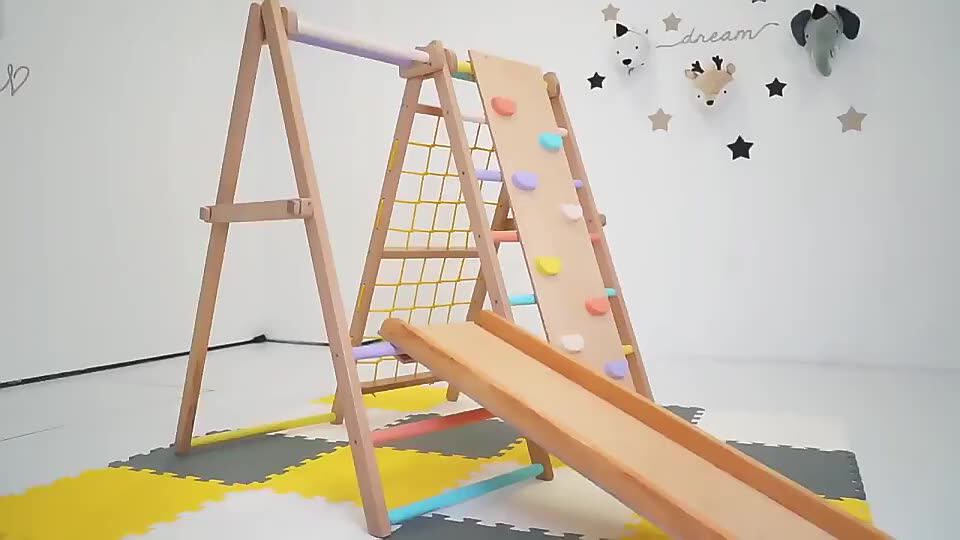 Children Wooden Foldable Pickler Triangle Climbing Frame With Slide ...