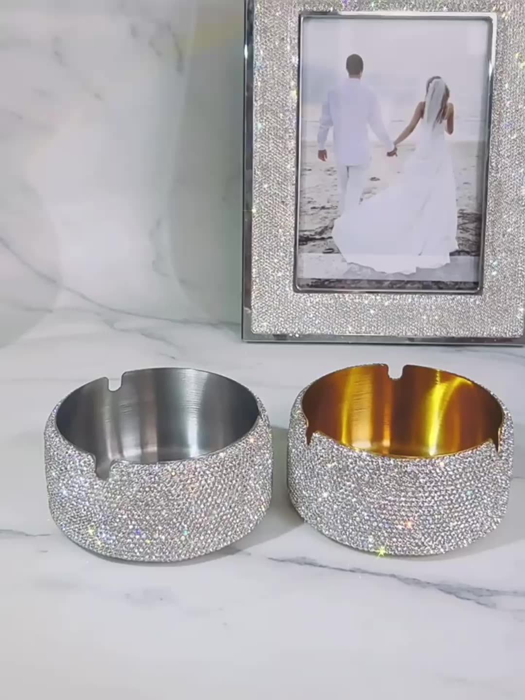 Luxury Rhinestone Stainless Steel Ashtray Bling Crystal Artwork Ashtray ...