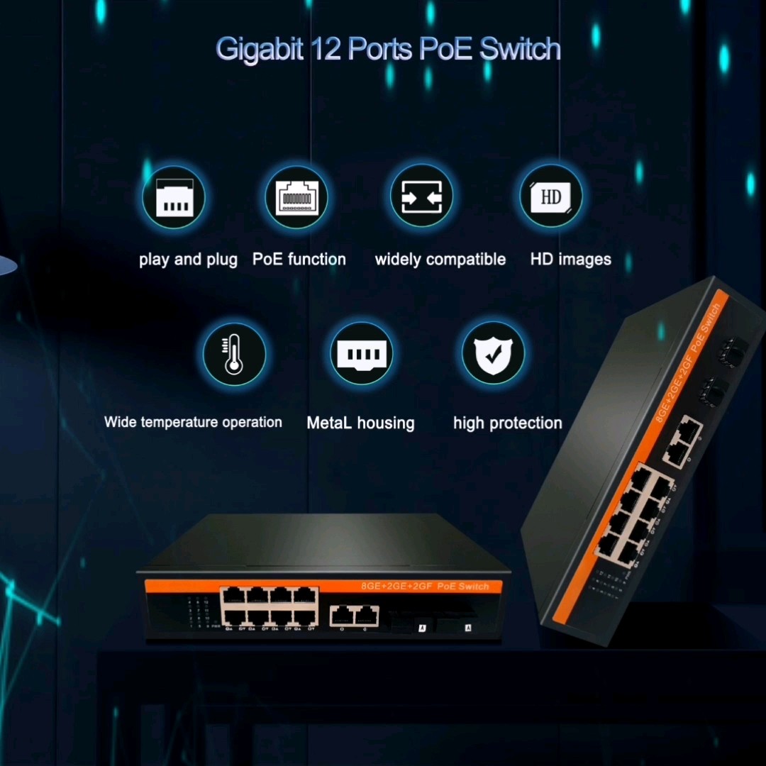 Tincam Dc48v 120w Built-in Power Poe Switch 8 Rj45 Ports 10/100m +2 ...