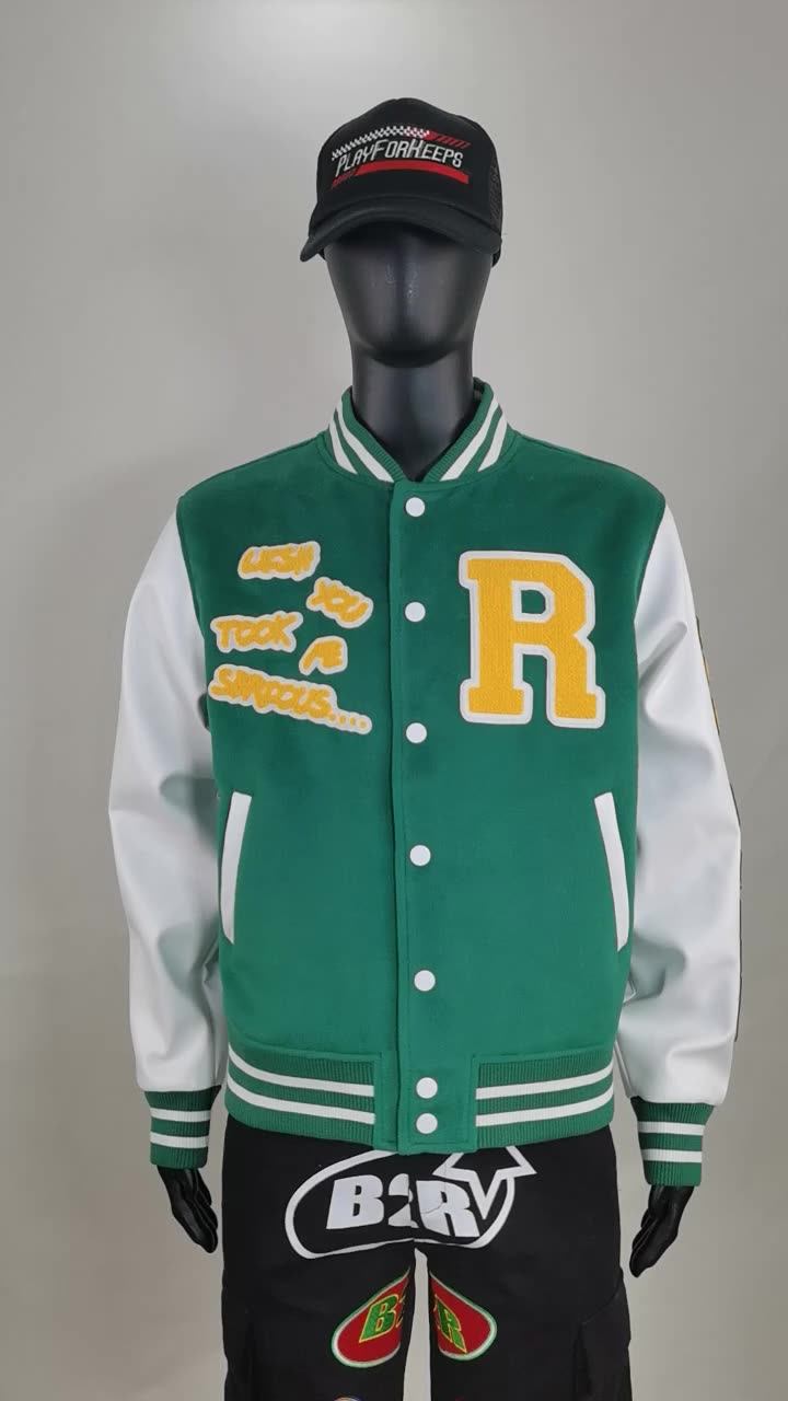 Custom Logo Varsity Jacket Leather Sleeves Embroidery Black Couple ...