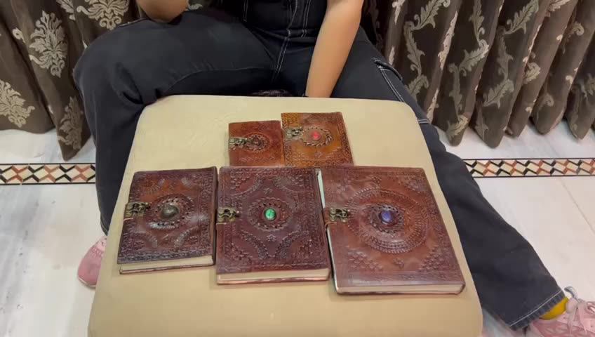 New Real Hand Tooled Leather Clasp Lock Journals With Semi Precious ...