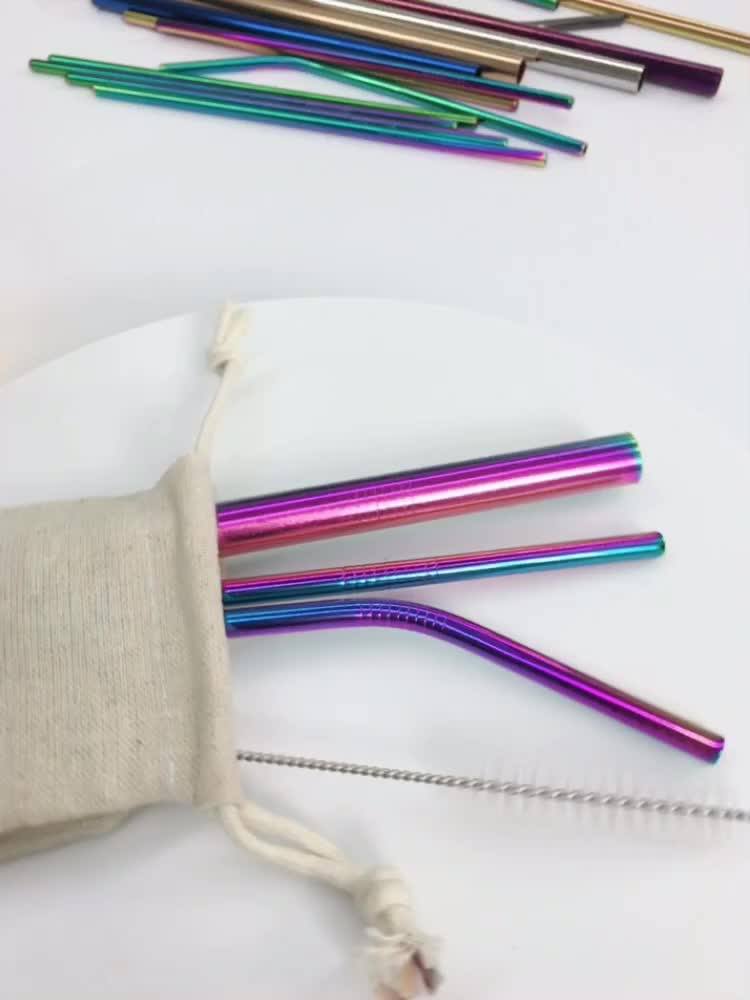 New Titanium Colorful 4pcs Stainless Steel Straws Set With Pouch - Buy ...