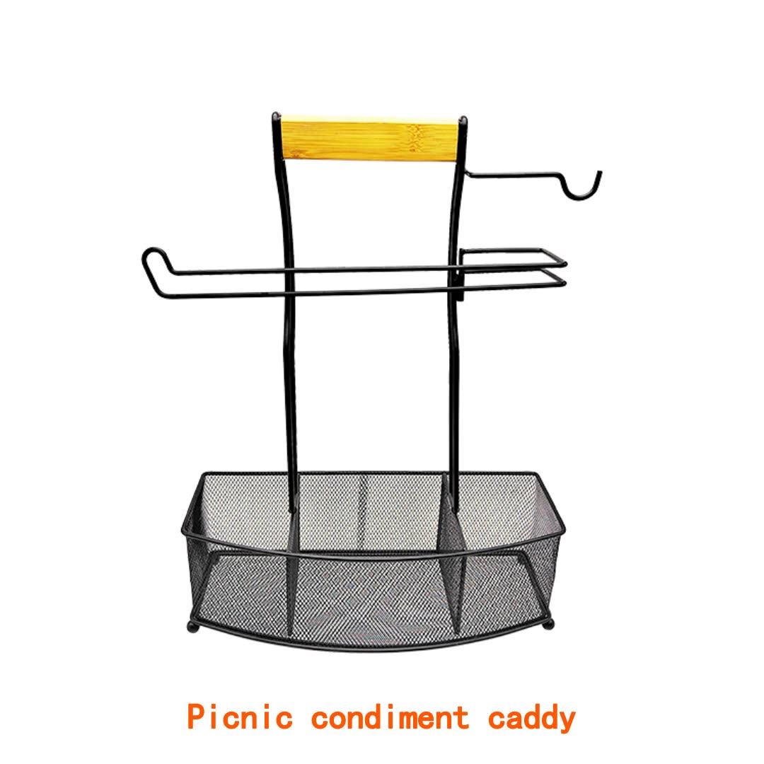 Black Metal Outdoor Camping Wood Handle Bbq Picnic Condiment Caddy ...