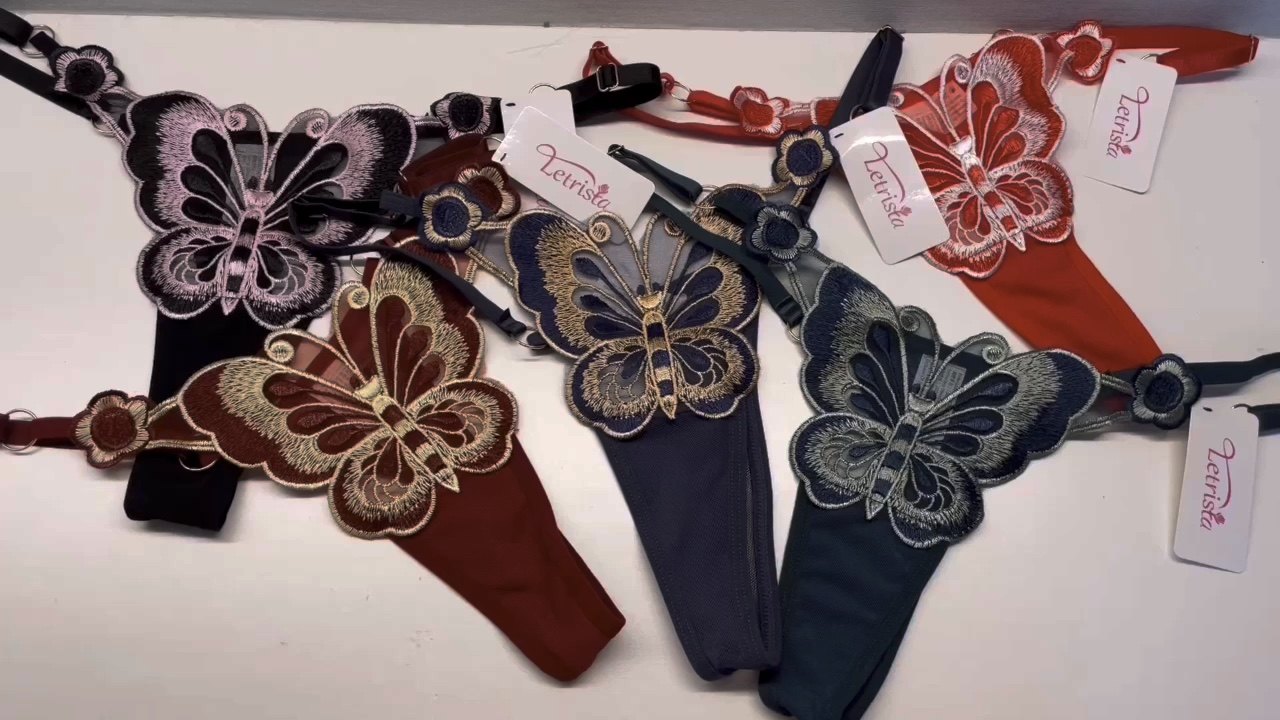 Cute Butterfly Embroidery Women Thongs G Strings Sexy Transparent Mesh ...