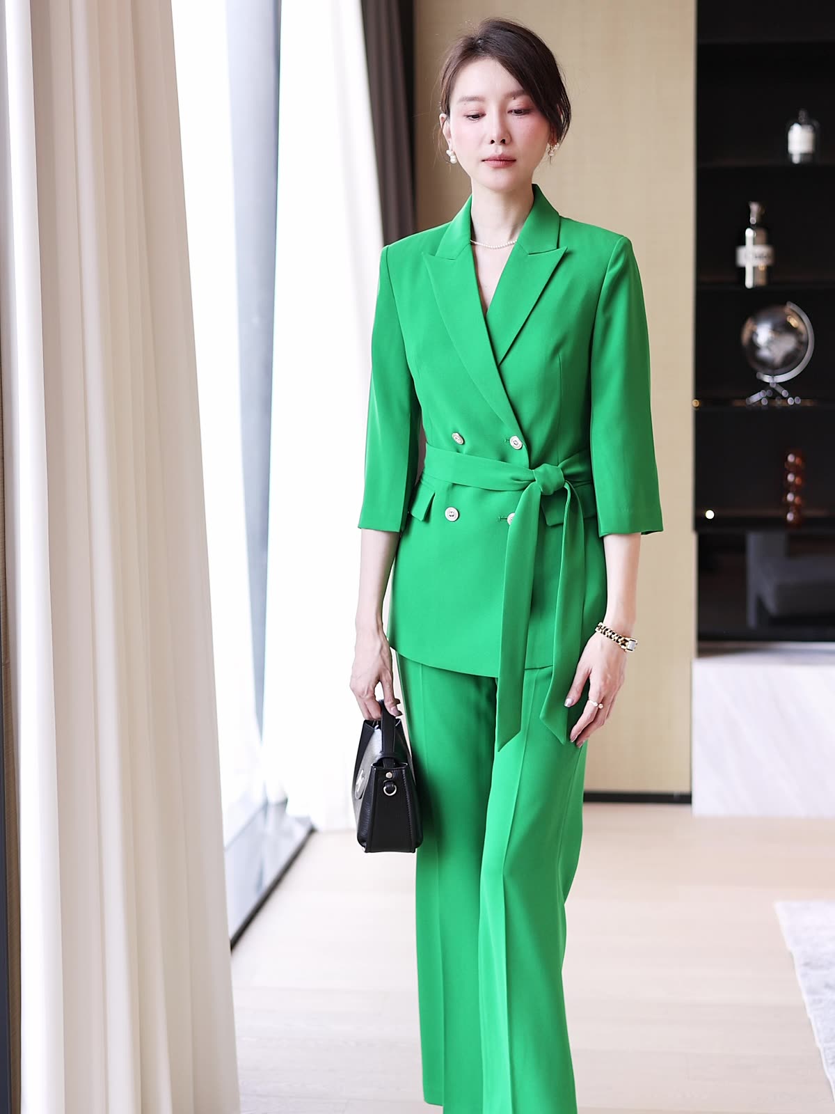 Professional Women's Business Suit Jacket Pants Set,Green Fashionable ...
