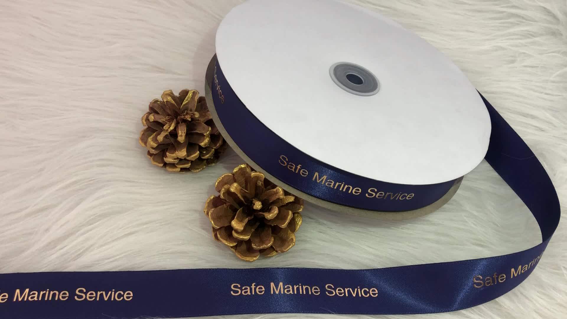 High Quality Custom Puff Foil Print Gold Ribbon With Logo - Buy Ribbon ...