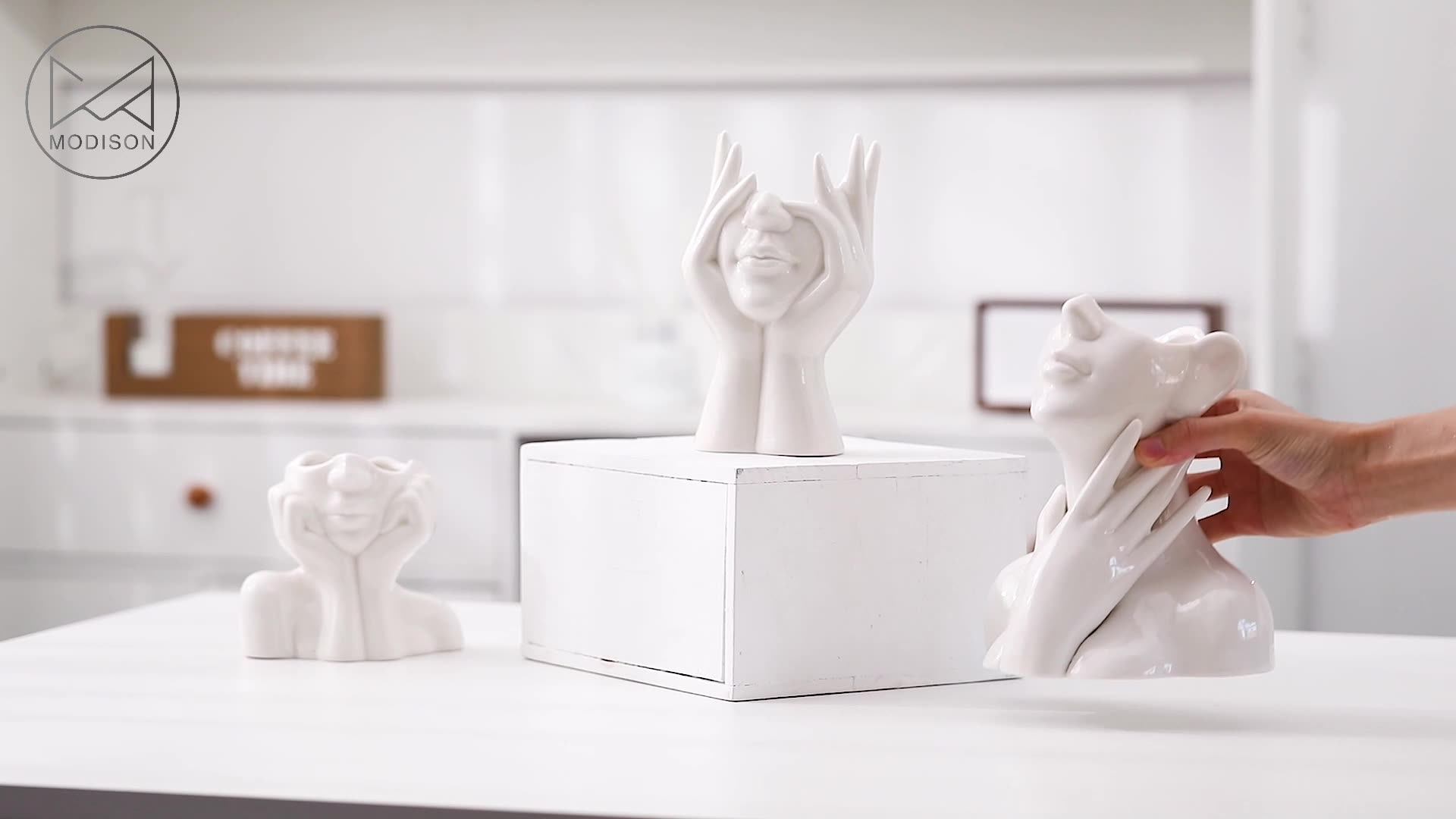 莫狄森白色人体艺术摆件思考者装饰品摄影道具创意陶瓷花瓶插花器-阿里巴巴