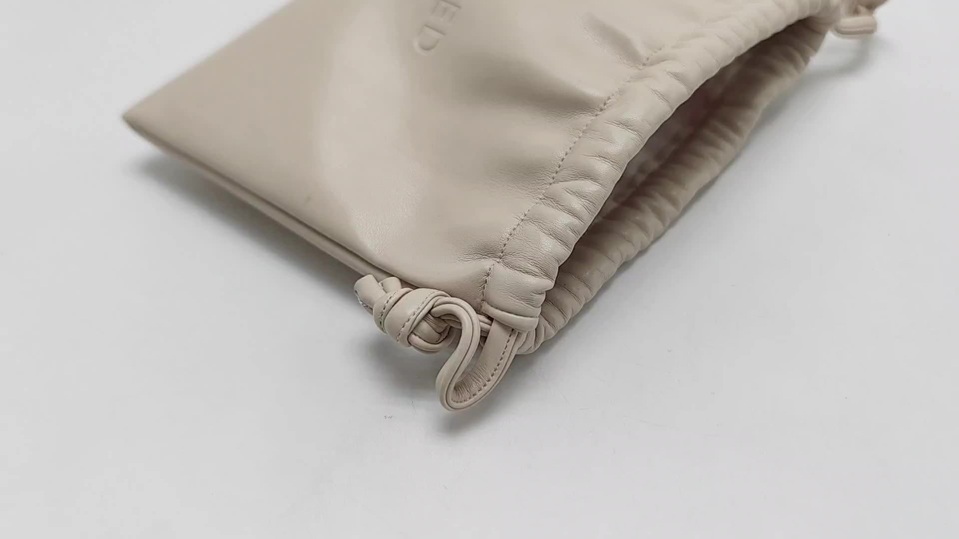 Custom Emboss Lady Pu Leather Drawstring Cosmetic Pouch Beige Luxury ...