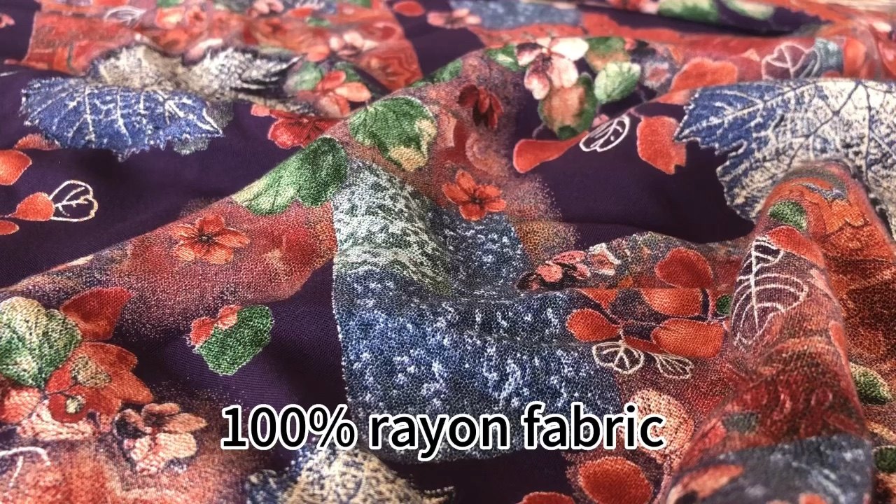 Customized Floral Discharge Printed Rayon Challis 100% Viscose Rayon ...