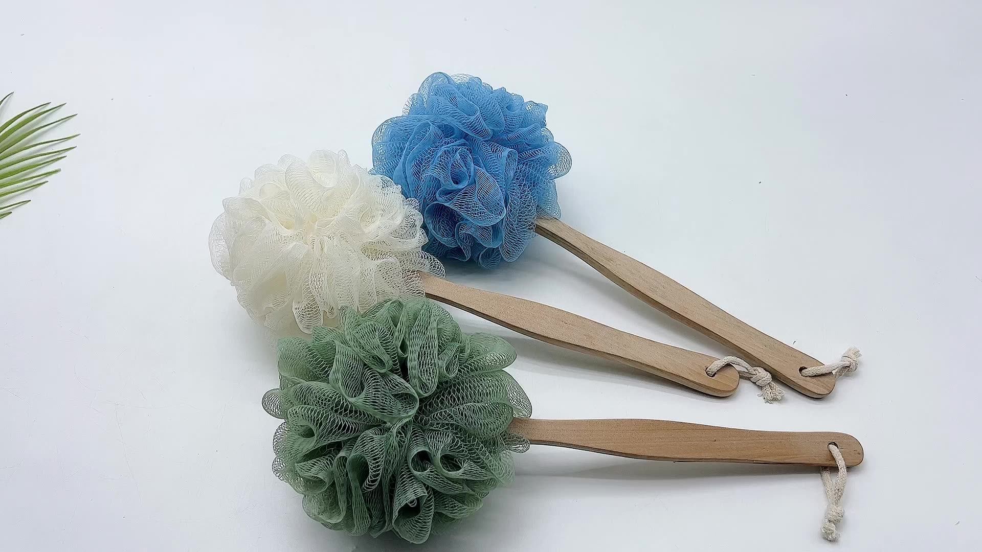 Large Bath Puff With Long Handle Wood Bath Sponge Body Loofah Shower ...
