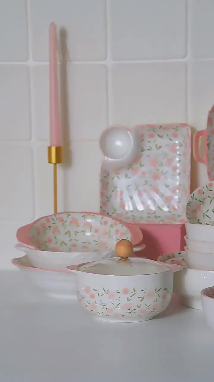 New-fashion Floral Style Ceramic Tableware Set Household Pink Color ...