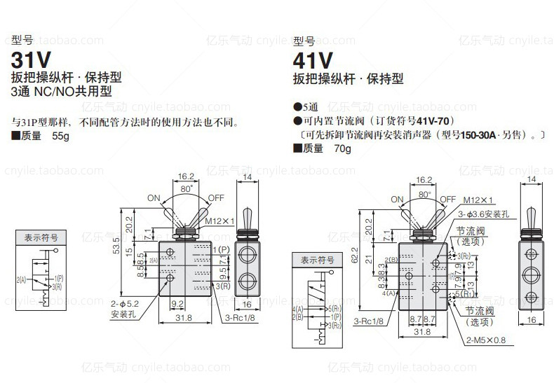 cnyile亿乐机械开关阀按压式TAC2-41V 41P 31V 31P 3P 3V3S 4P 4V-阿里巴巴