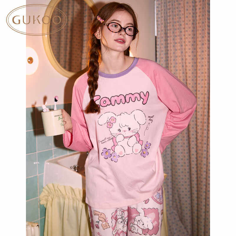 Gukoo/Fruit Shell Pajamas Women's Spring and Autumn Crewneck Long ...