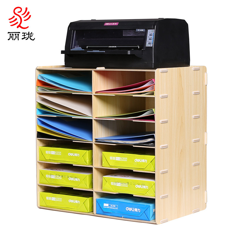 Wooden large A4 file rack creative multi-level information shelf folder ...