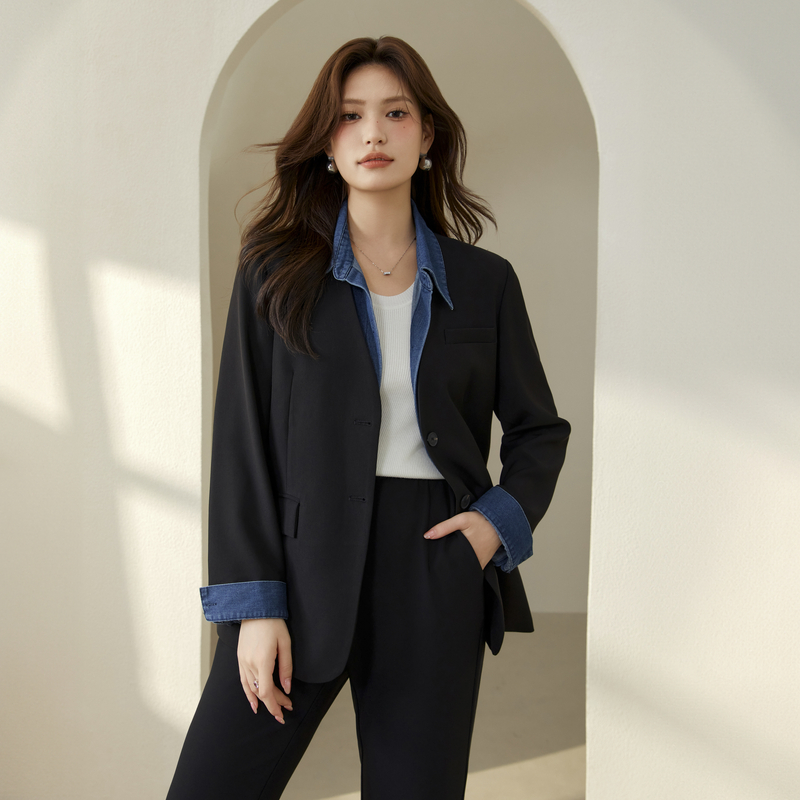 纖莉秀大尺碼女裝2024秋季新品胖mm時髦減齡洋派通勤拼接假兩件西裝-Taobao
