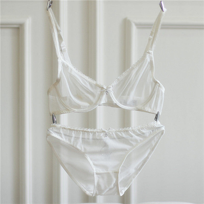 European and American ladies black full transparent bra set ultra-thin ...