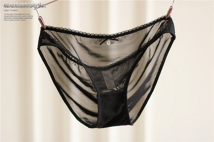 European and American ladies black full transparent bra set ultra-thin ...