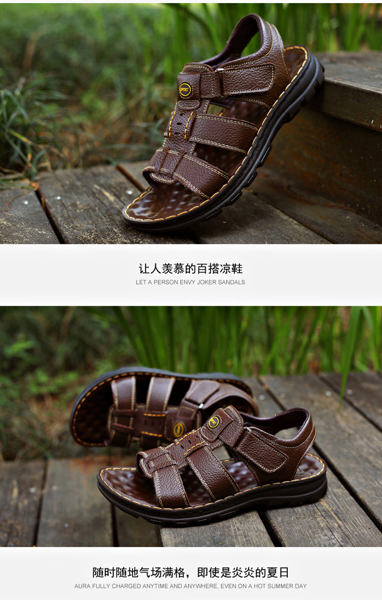 Men Genuine Leather Sandals Summer Men Shoes Open-Toed Slippers Soft ...