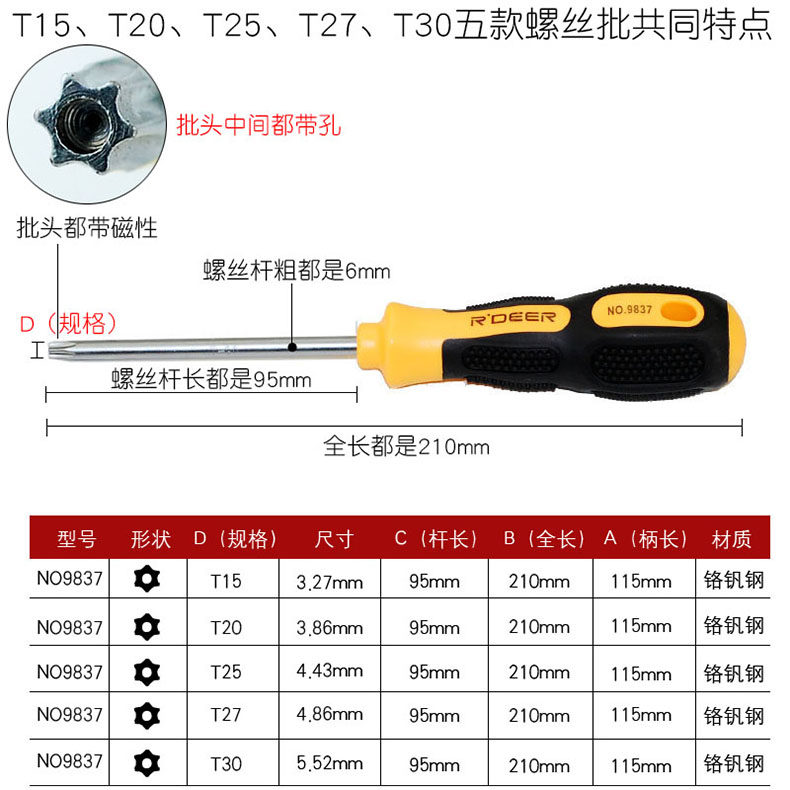 中心帶孔梅花螺絲起子T15/T20/T25/T27/T30星形六角梅花螺絲刀起子