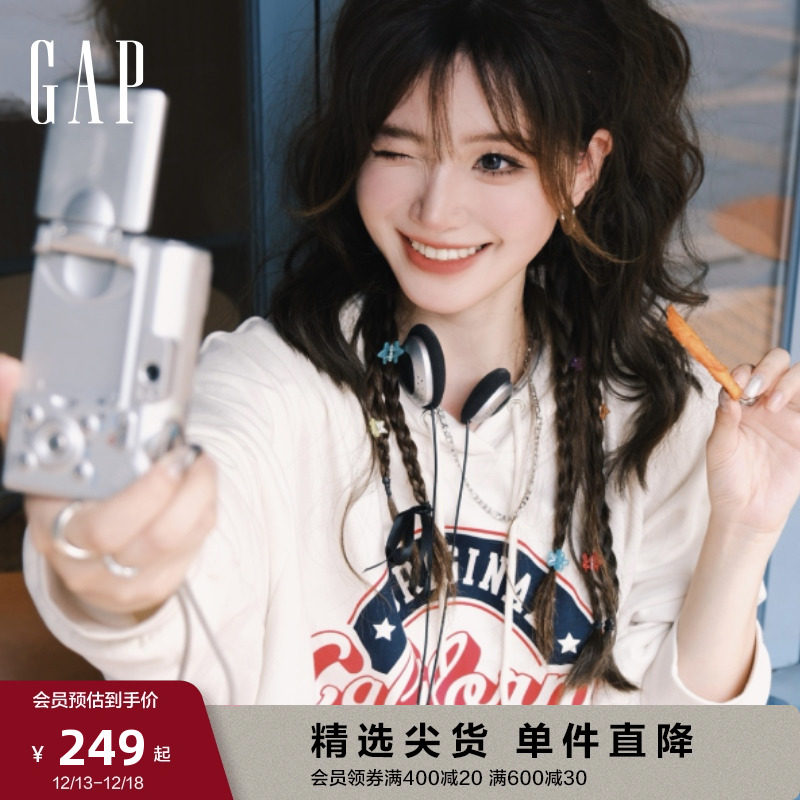 【明星同款】Gap女裝秋季2023新款LOGO寬鬆連帽衫762597加州衛衣-Taobao