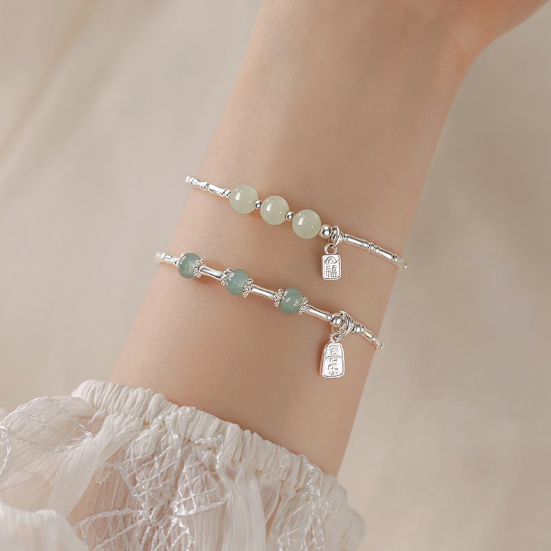 【巷南】925纯银和田玉手链女轻奢手镯小众精致2024新款手串闺蜜-Taobao