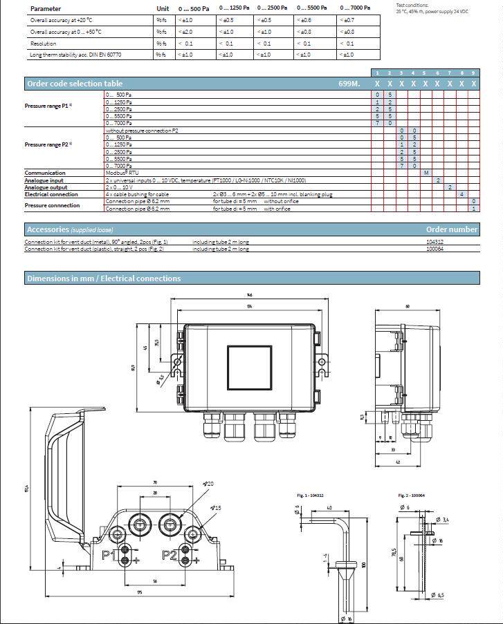 瑞士HUBA差压式压力传感器699M系列 (Modbus) 0 … 500 - 7000 Pa-阿里巴巴
