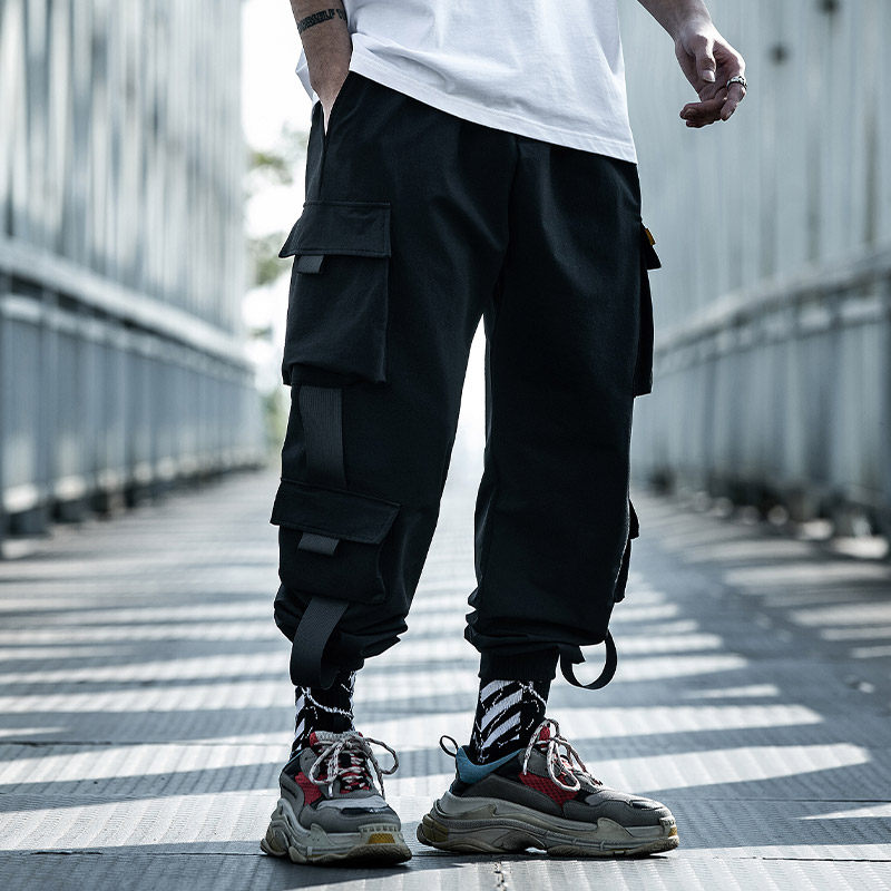 AOGZ national tide functional style pants men's loose tide brand black ...