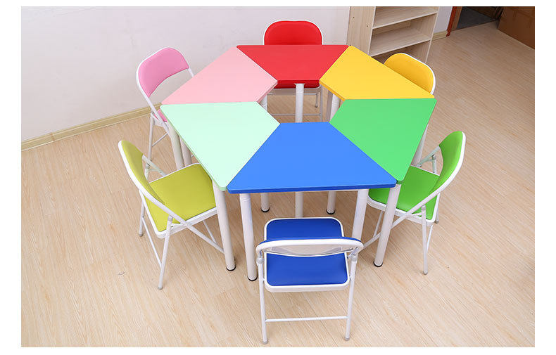 学生六边形组合桌钢架三角梯形美术培训创客智慧AI教室校园课桌椅-阿里巴巴