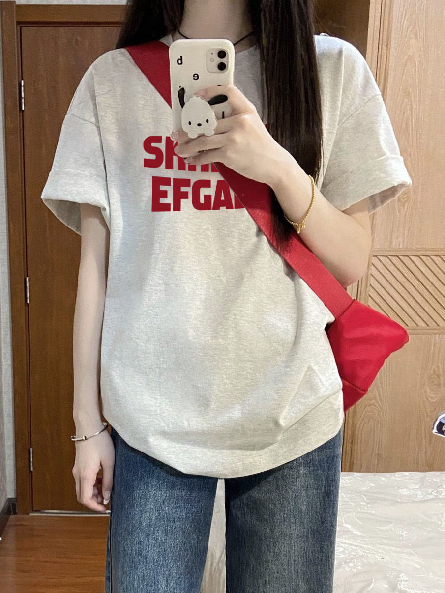 100%重磅純棉ins潮牌字母印花短袖T恤女夏季韓版寬鬆百搭洋派上衣-Taobao