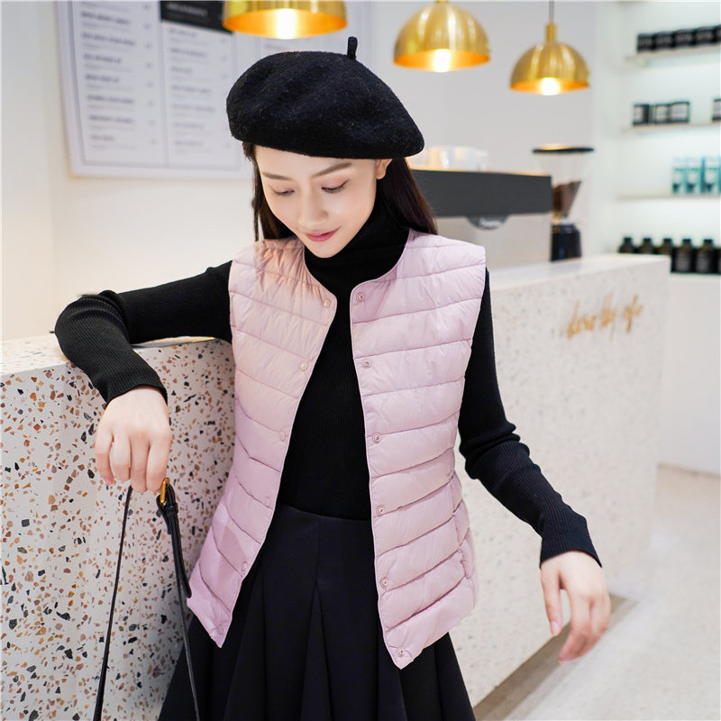 Cross border supply 2021 new Down Jacket Vest women's thin collarless slim fit short down vest ...