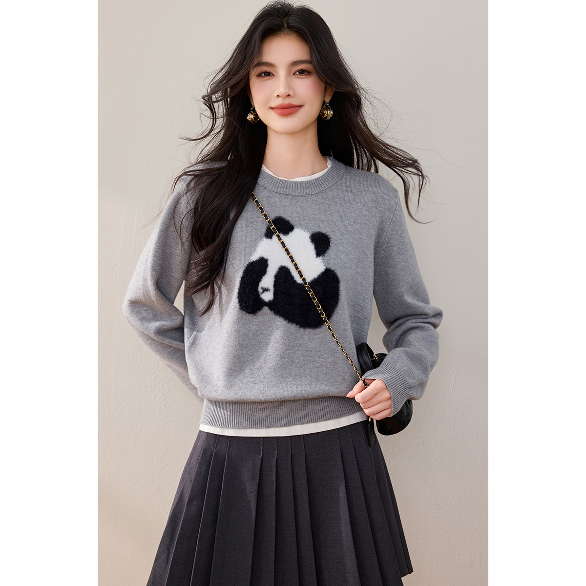 白領哥弟新2024秋冬寬鬆卡通提花毛衣女慵懶風套頭減齡針織羊毛衫-Taobao