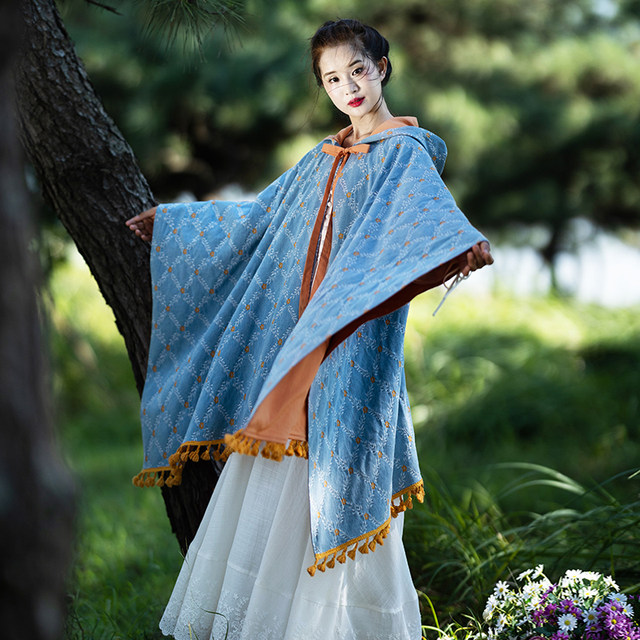 Women's 2025 autumn cloak with hooded hooded jeans jacquard windbreaker