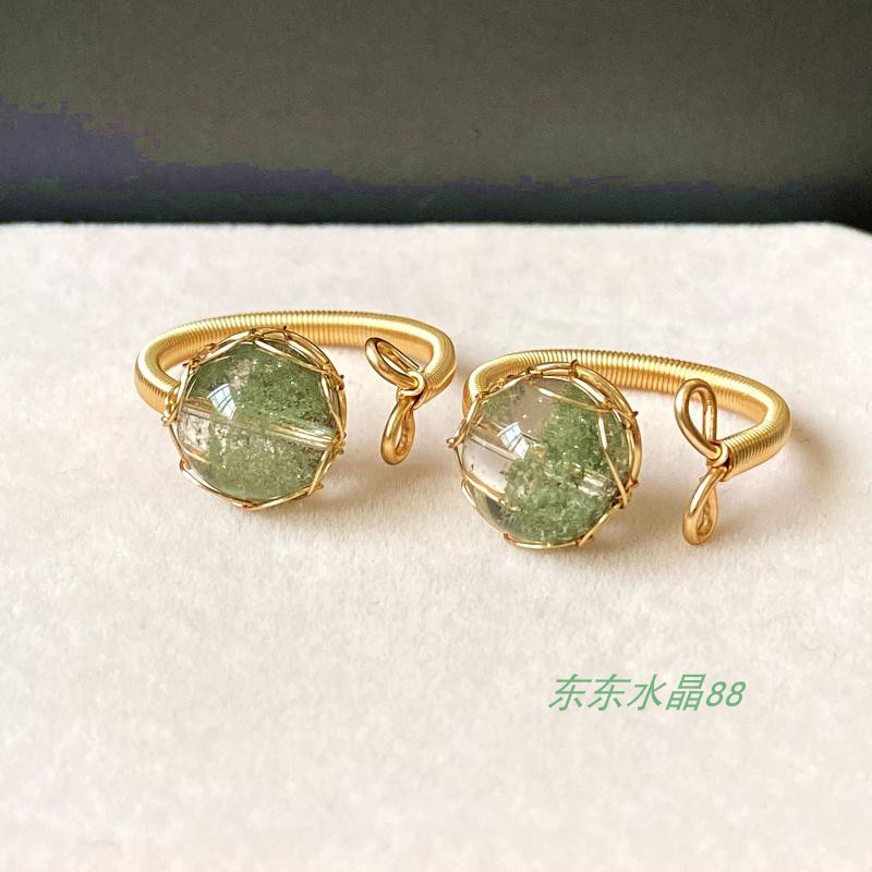 14k包金绕线网包 天然绿幽灵发晶钛晶戒指 手饰饰品-Taobao