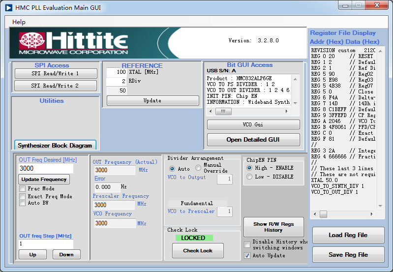 HMC830 HMC PLL programmer Hittite official software configuration USB ...