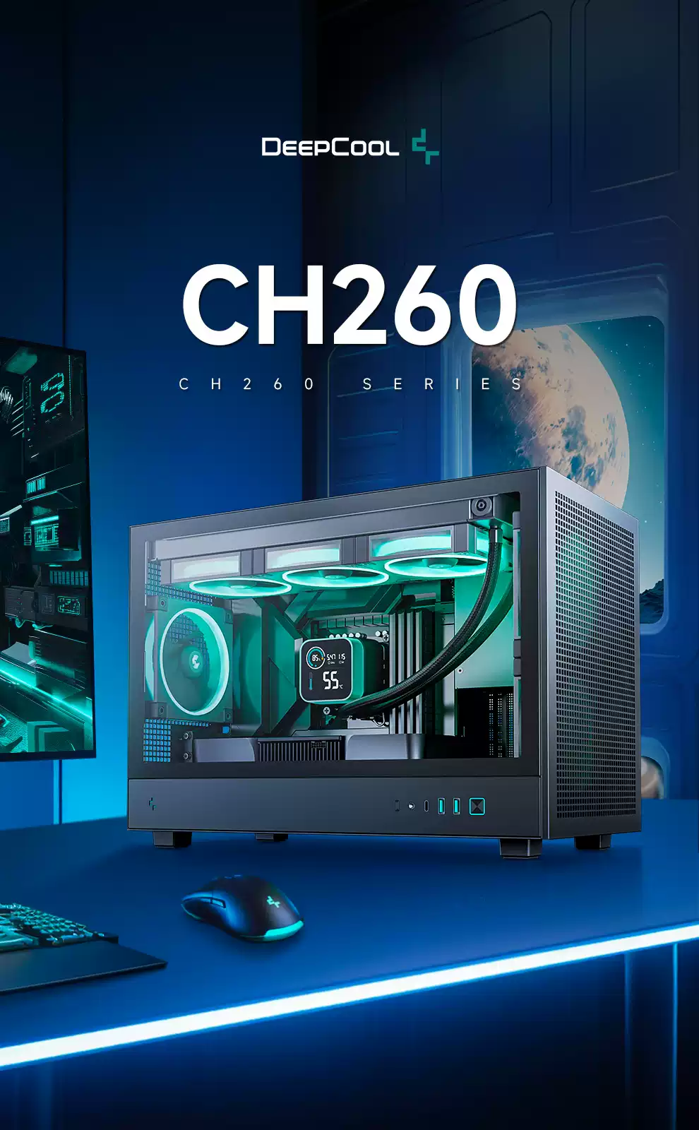 九州风神CH260机箱支持360水冷数显版mATX机箱推荐ATX电源