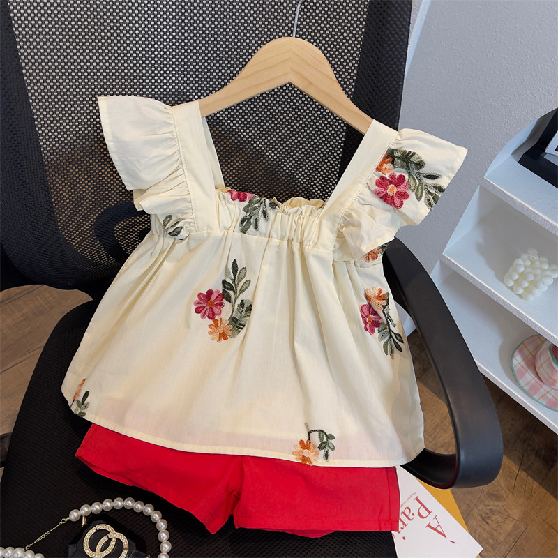 洋气2025夏季新款儿童无袖绣花套装女童韩版清凉短裤短袖两件套潮-阿里巴巴