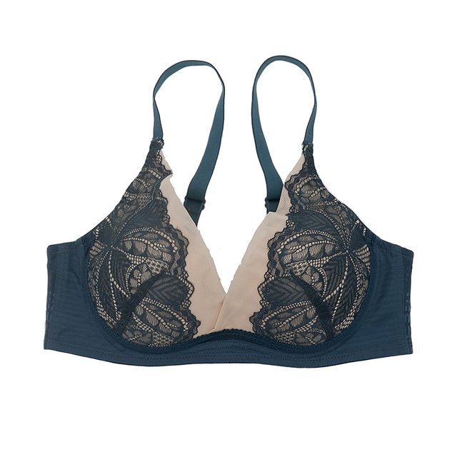 Thin style gathered bra without steel rings, sexy micro V-mounted ...