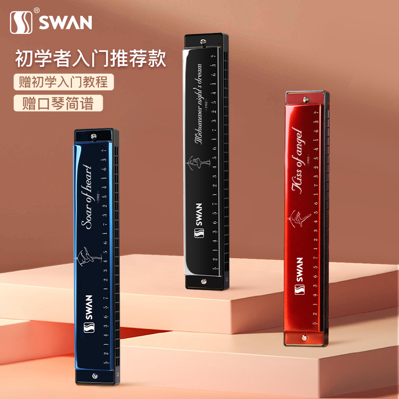 Swan Harmonica Kids Beginner Introductory Student Men's 24-Hole C ...