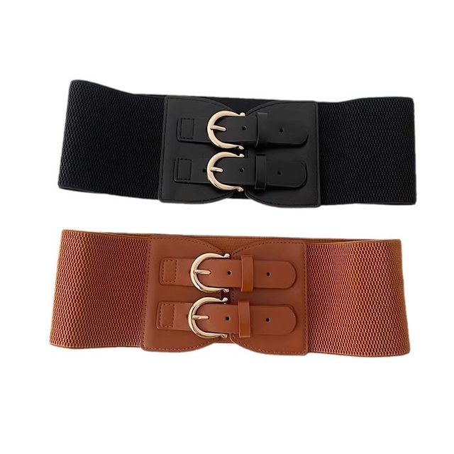 Retro double-pin buckle ultra-wide waist seal with dress and coat ...