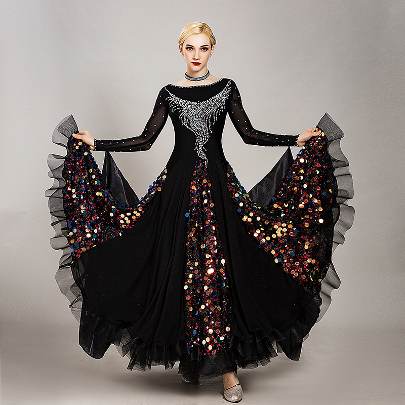 Black blue ballroom dance dresses for women girls Modern dance ...