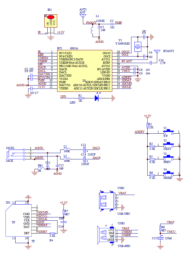 杰理AC6905A AC6901 AC6905BC蓝牙插卡无损解码音箱芯片IC-阿里巴巴