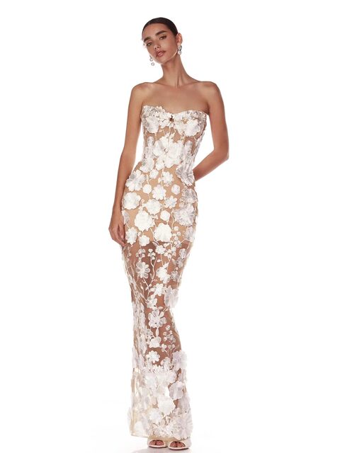 summer rose high-end flower strapless dress French light luxury waist ...