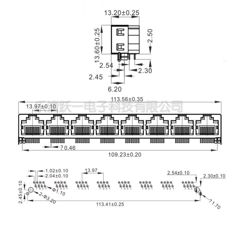 RJ45插座5JA-4四联8八联卧式8P8C全塑半包全包带灯90度16长网口座-阿里巴巴