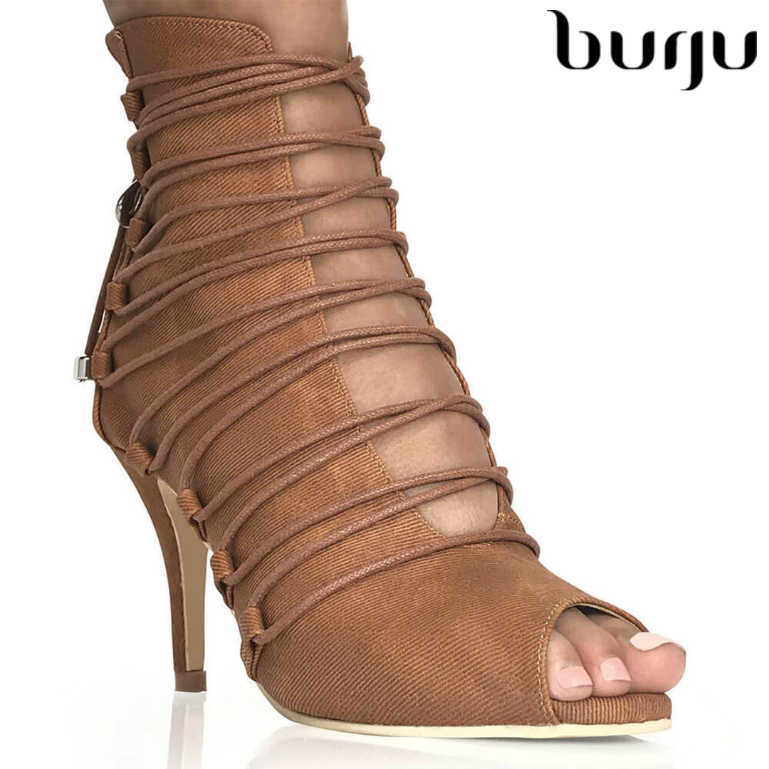 burju-Karla驼色高跟爵士短靴：💃JojoGamez同款系带，舞动全场的拉丁舞鞋！🌟-爵士舞鞋-淘宝好物网