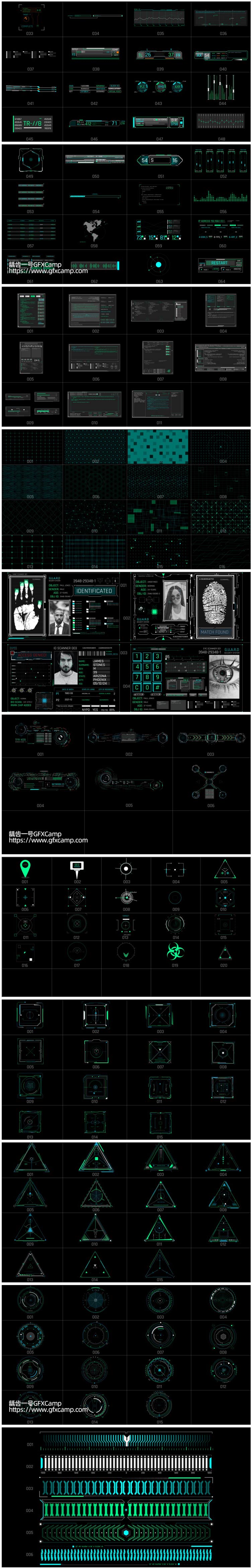 AE模板+PR预设-科技感HUD界面UI动画元素包 | 龋齿一号GFXCamp