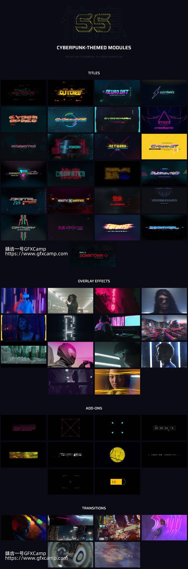 FCPX插件-55组赛博朋克未来科幻文字标题字幕转场动画预设 mTitle Cyberpunk | 龋齿一号GFXCamp
