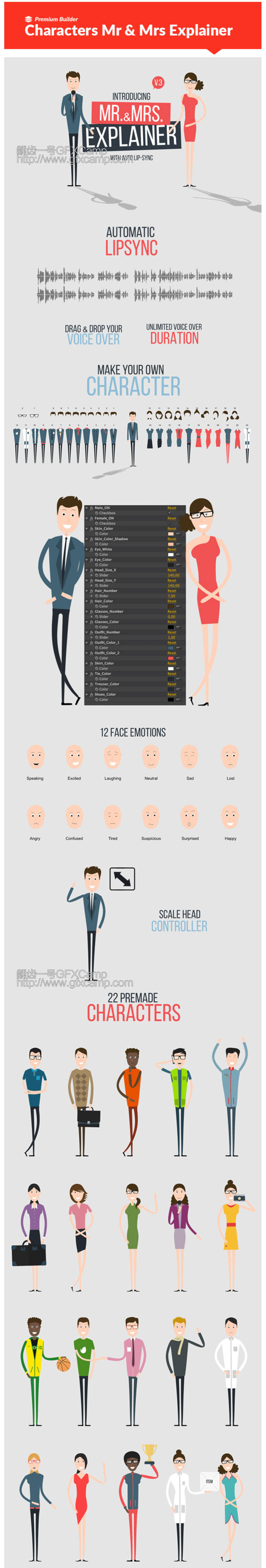 AE脚本-300+卡通人物角色解说MG动画工具包 – 龋齿一号GFXCamp