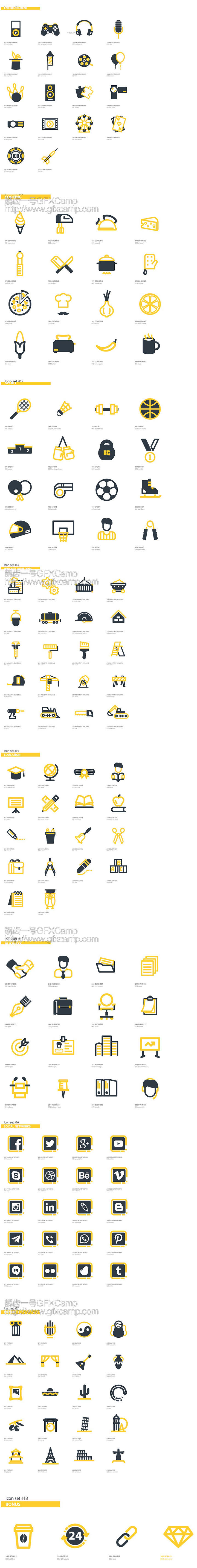 AE模板-300组扁平化MG图标ICON动画 – 龋齿一号GFXCamp