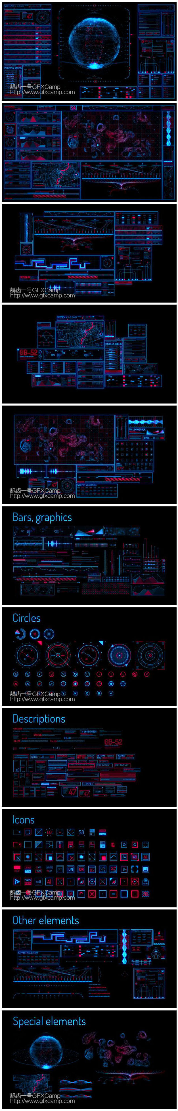 AE模板-300组科技感线条界面UI元素HUD动画 – 龋齿一号GFXCamp